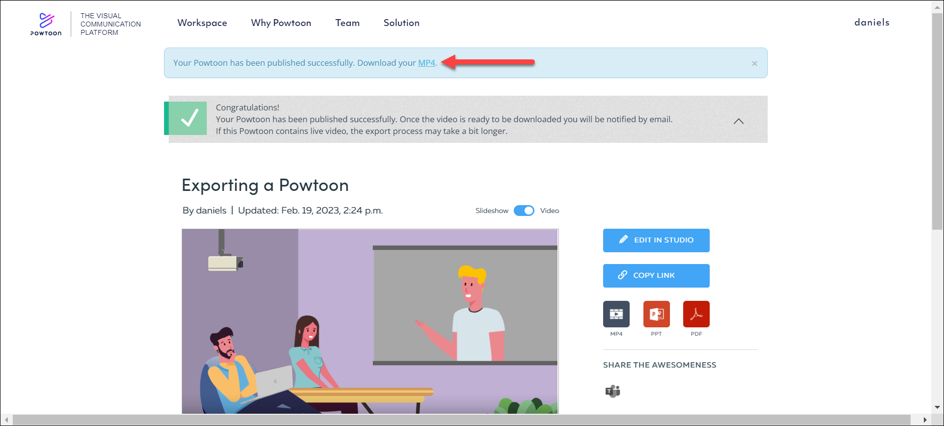 Downloading Your Powtoon to an MP4 File – Powtoon Business