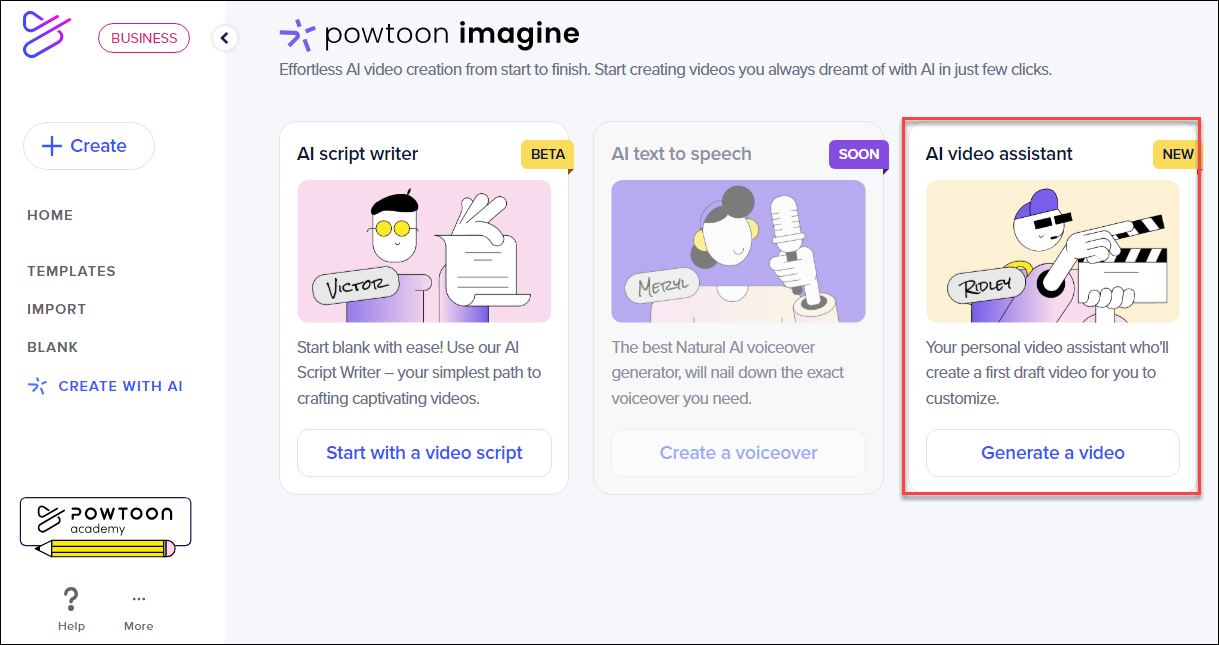 Imagine AI - Video Assistant – Powtoon Business